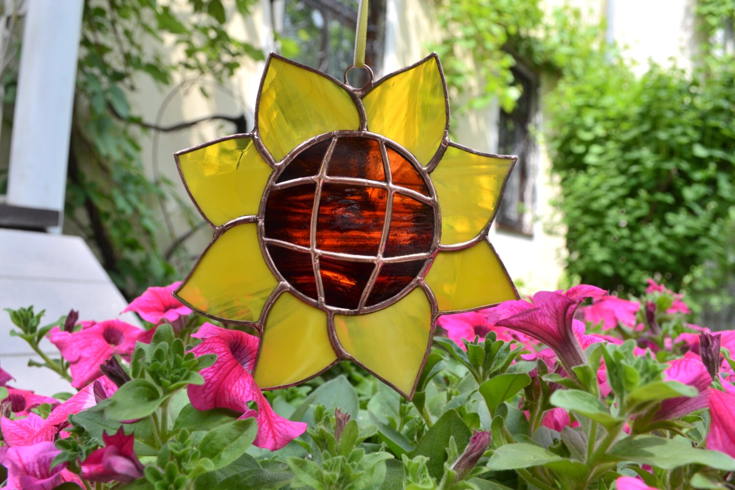 Stained Glass Sunflower Suncatcher Sunflower Stained Glass Etsy