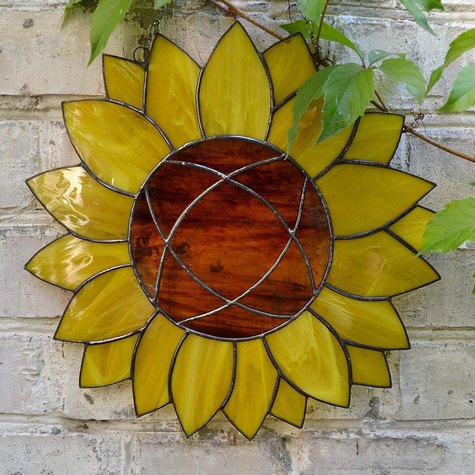 Large Yellow Sunflower Stained Glass Suncatcher Window Hanging or Wall ...