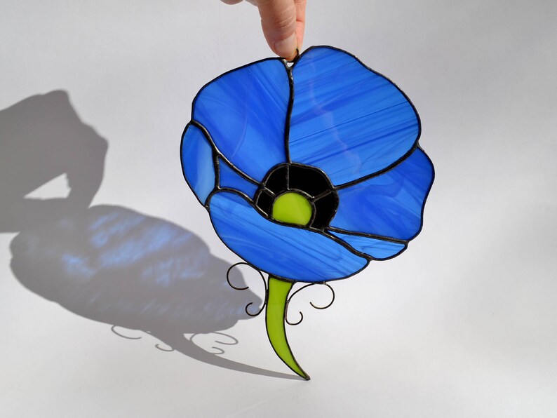 Blue Poppy Stained Glass Suncatcher Stained Glass Poppy | Etsy