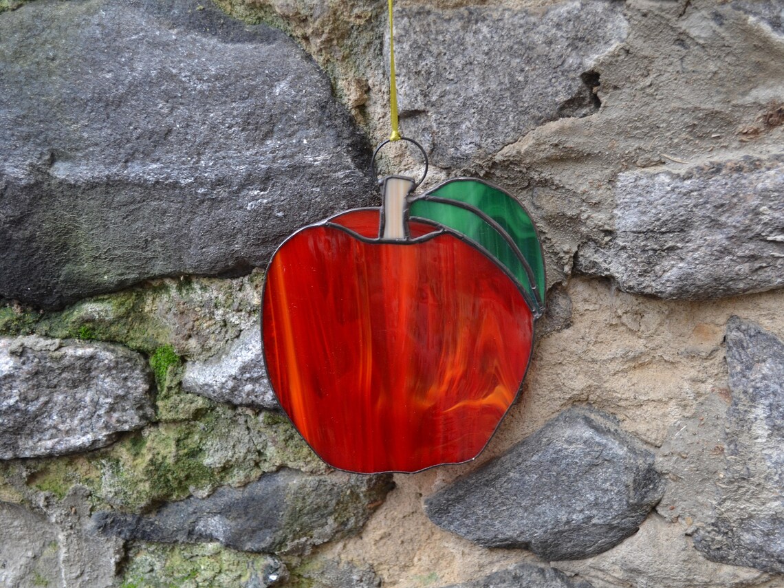 Red Apple Stained Glass Suncatcher Window Hanging or Wall - Etsy