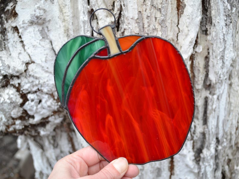 Red Apple Stained Glass Suncatcher Window Hanging or Wall - Etsy New ...