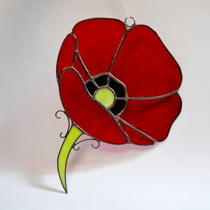 Red Poppy Stained Glass Suncatcher Window Hanging or Wall Decor Flower ...