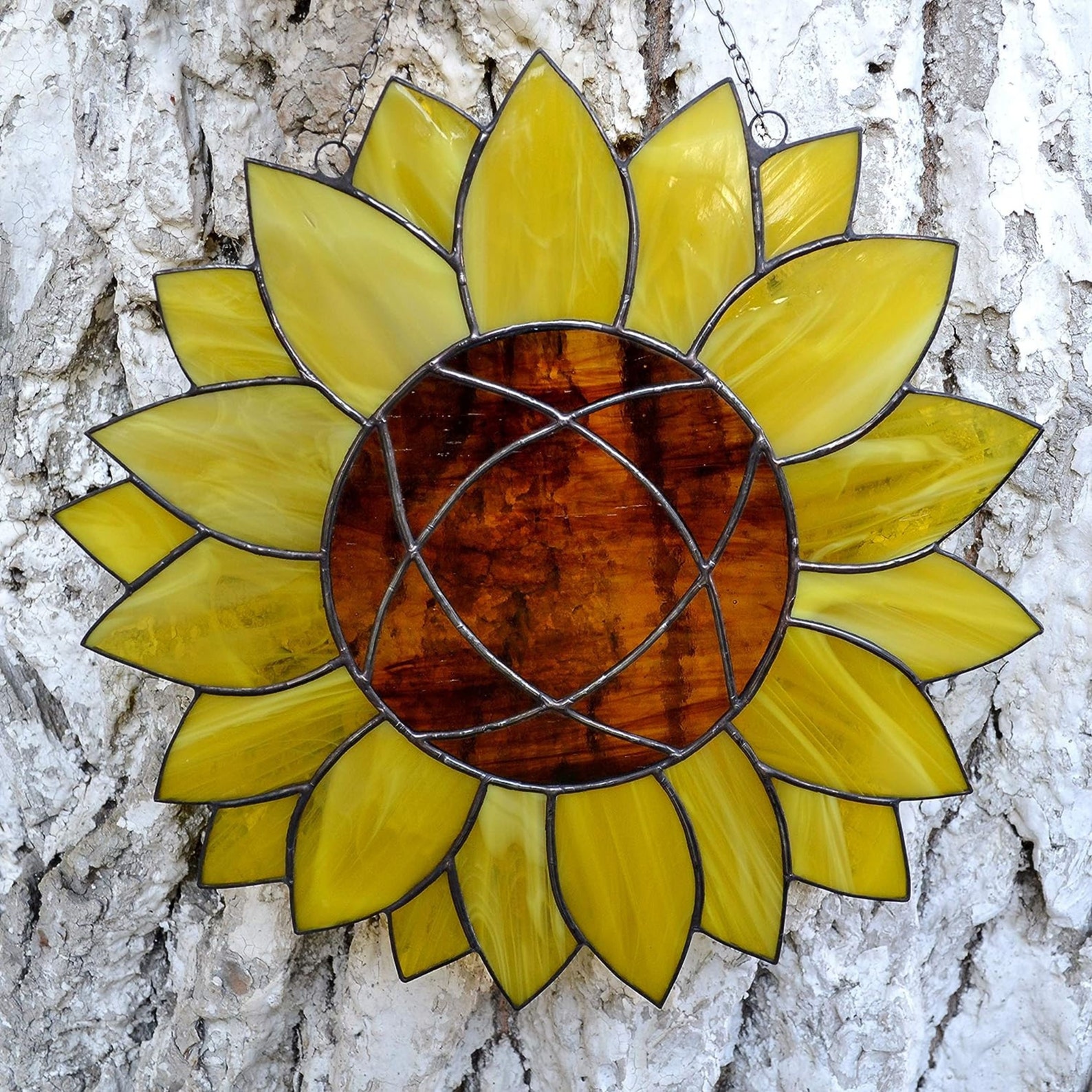 Large Yellow Sunflower Stained Glass Suncatcher Window Hanging or Wall ...