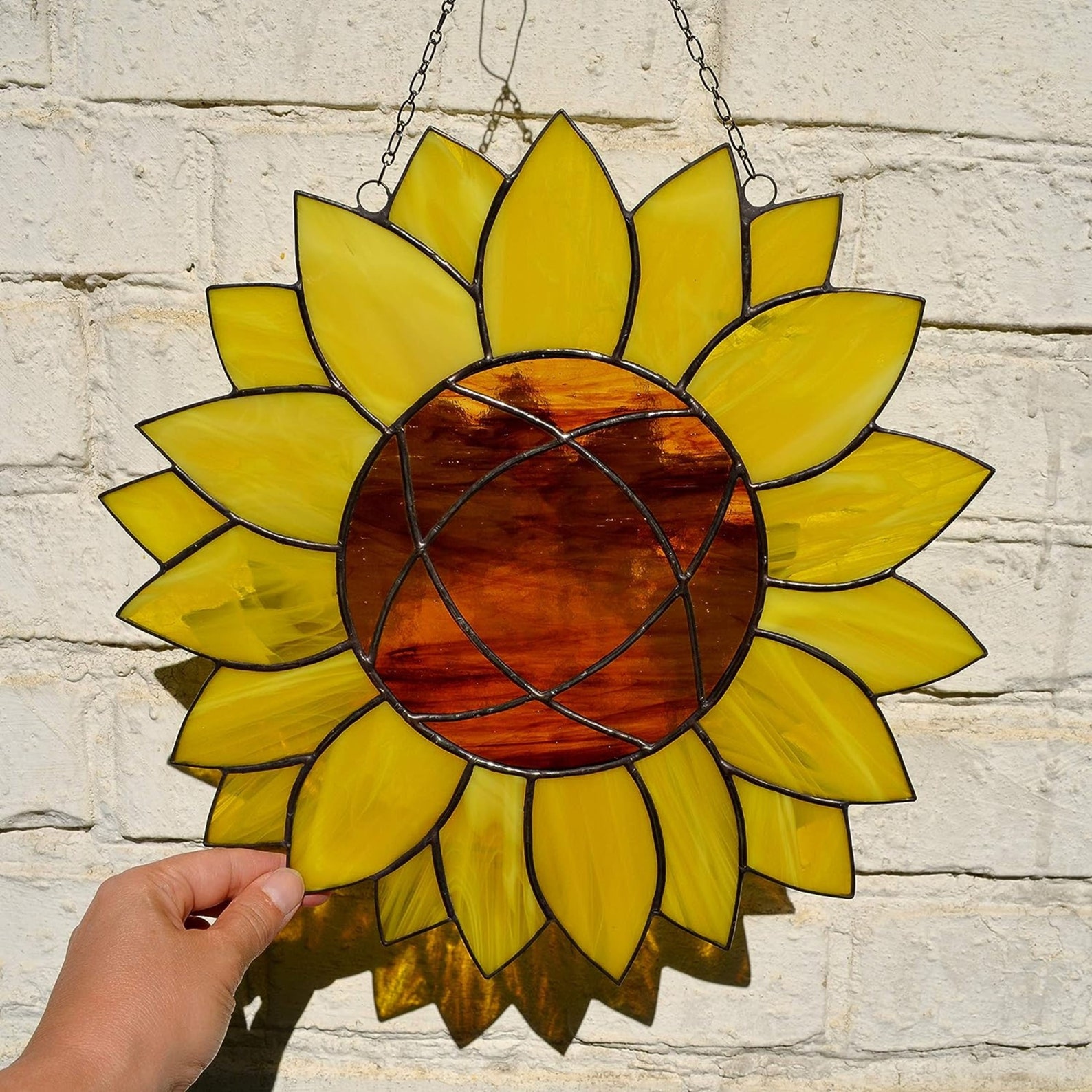 Large Yellow Sunflower Stained Glass Suncatcher Window Hanging or Wall ...