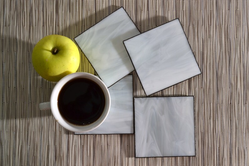 Modern Square Coasters for Drinks Set of 4 White Stained Glass - Etsy