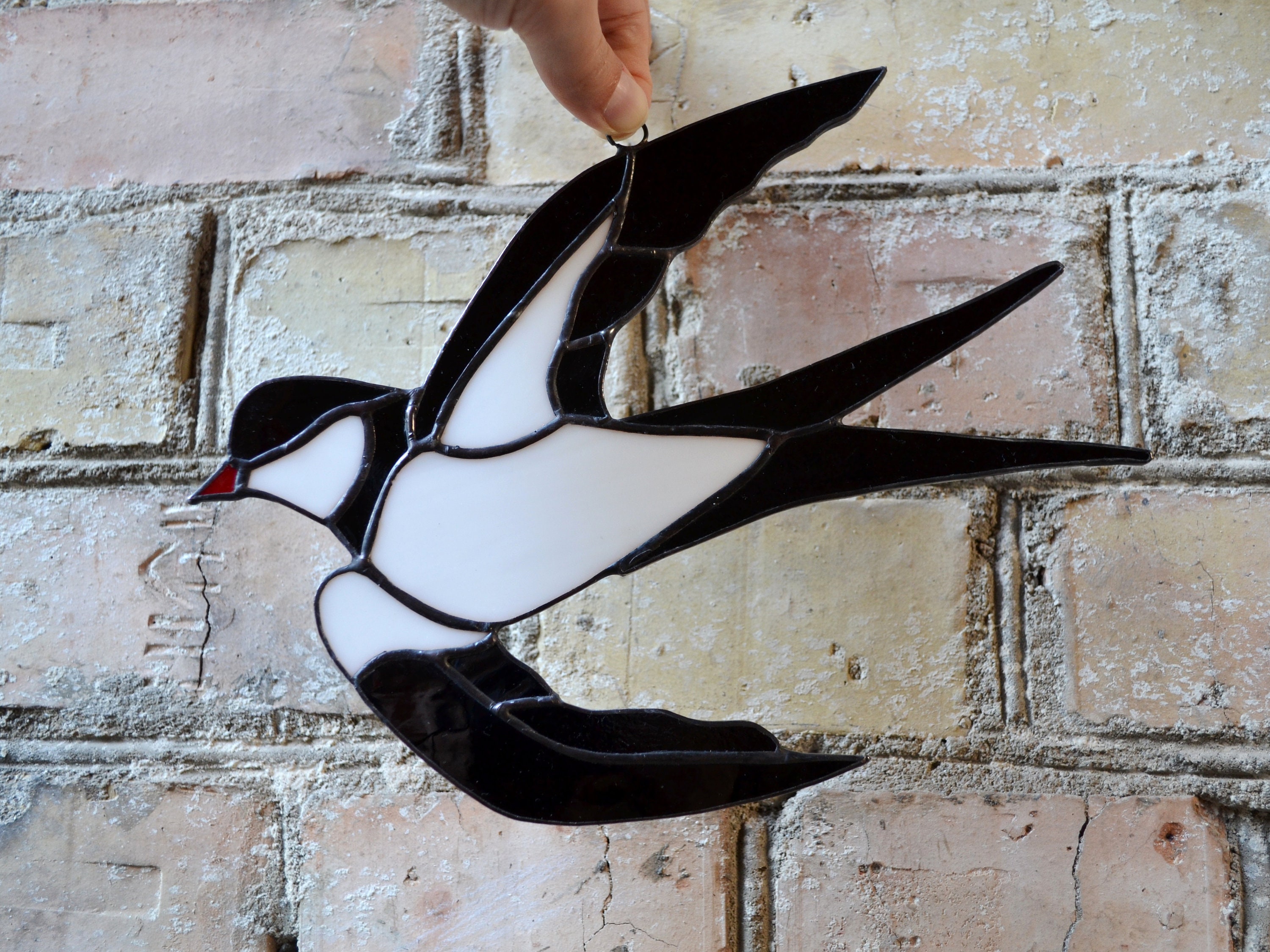 Stained Glass Swallow Suncatcher. Flying Swallow Stained | Etsy