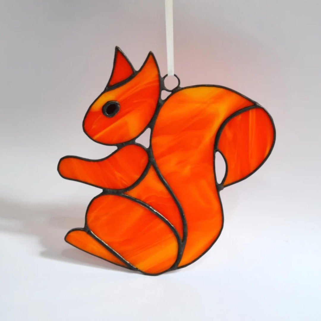 Red Squirrel Stained Glass Suncatcher for Window Hanging or Wall Decor ...