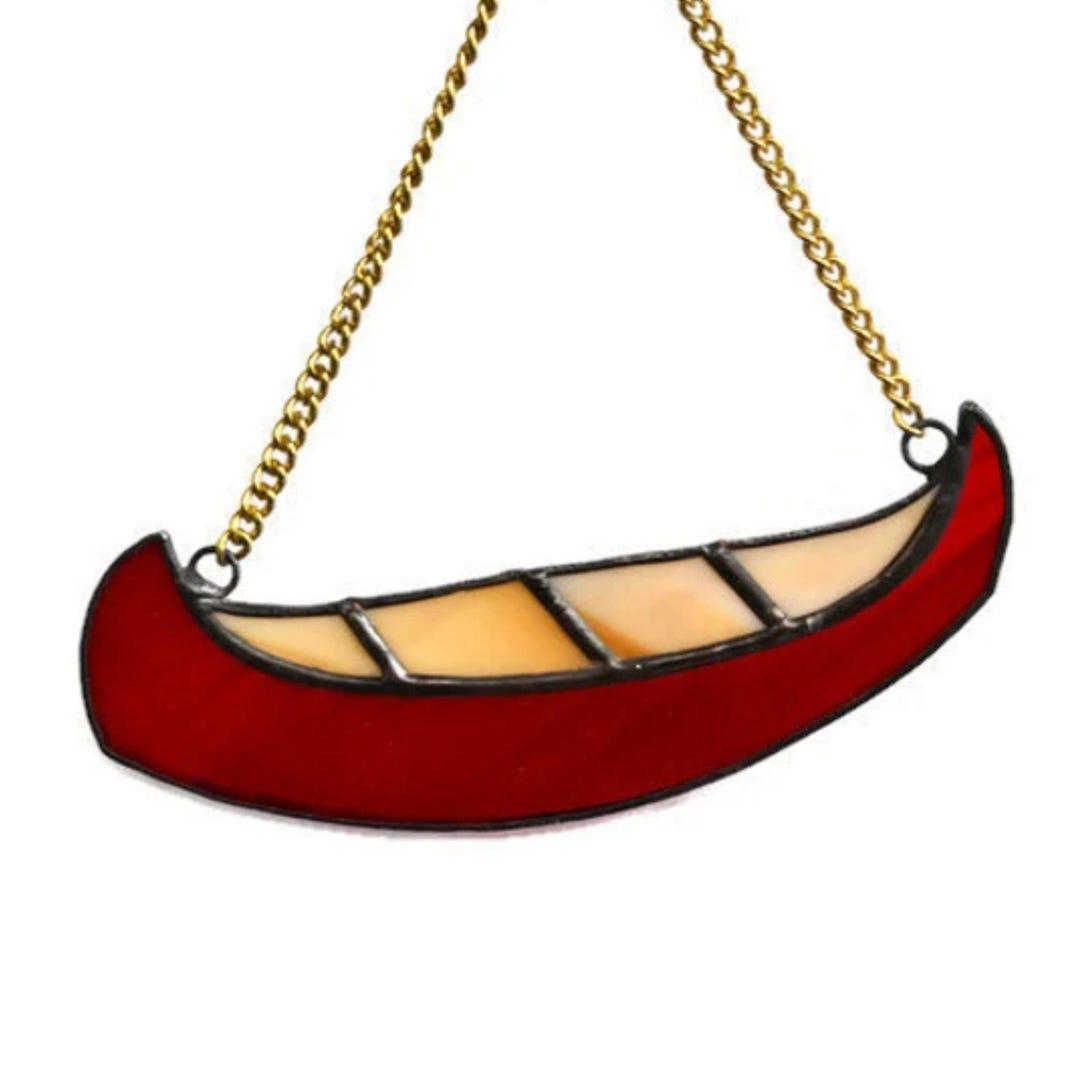 Stained Glass Canoe Suncatcher Window Hanging or Wall Decor - Red Boat ...