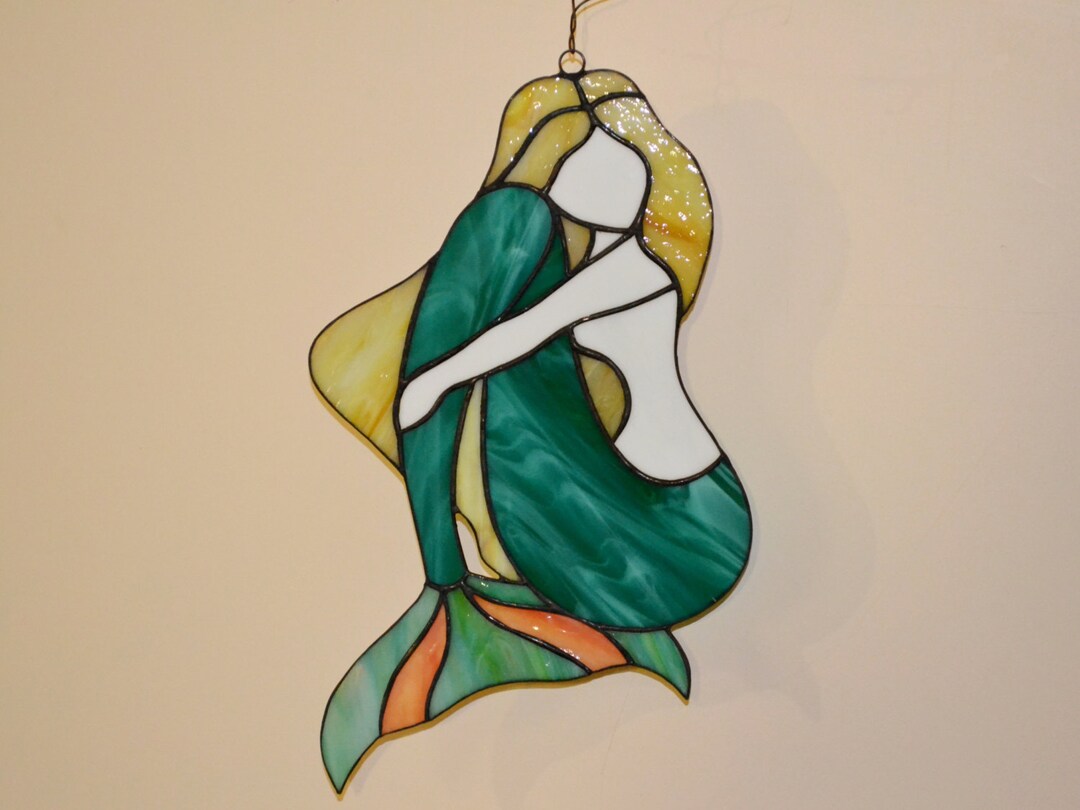 Large Mermaid Real Stained Glass Suncatcher Window Hanging or Wall ...