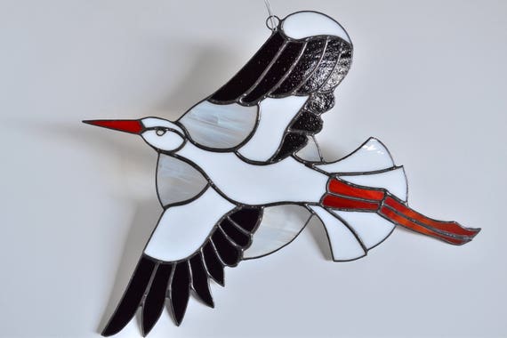 Flying Stork Stained Glass Panel. Large Stained Glass Bird | Etsy
