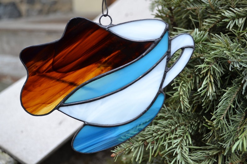 Stained Glass Coffee Cup Suncatcher. Coffee Cup Stained Glass. - Etsy