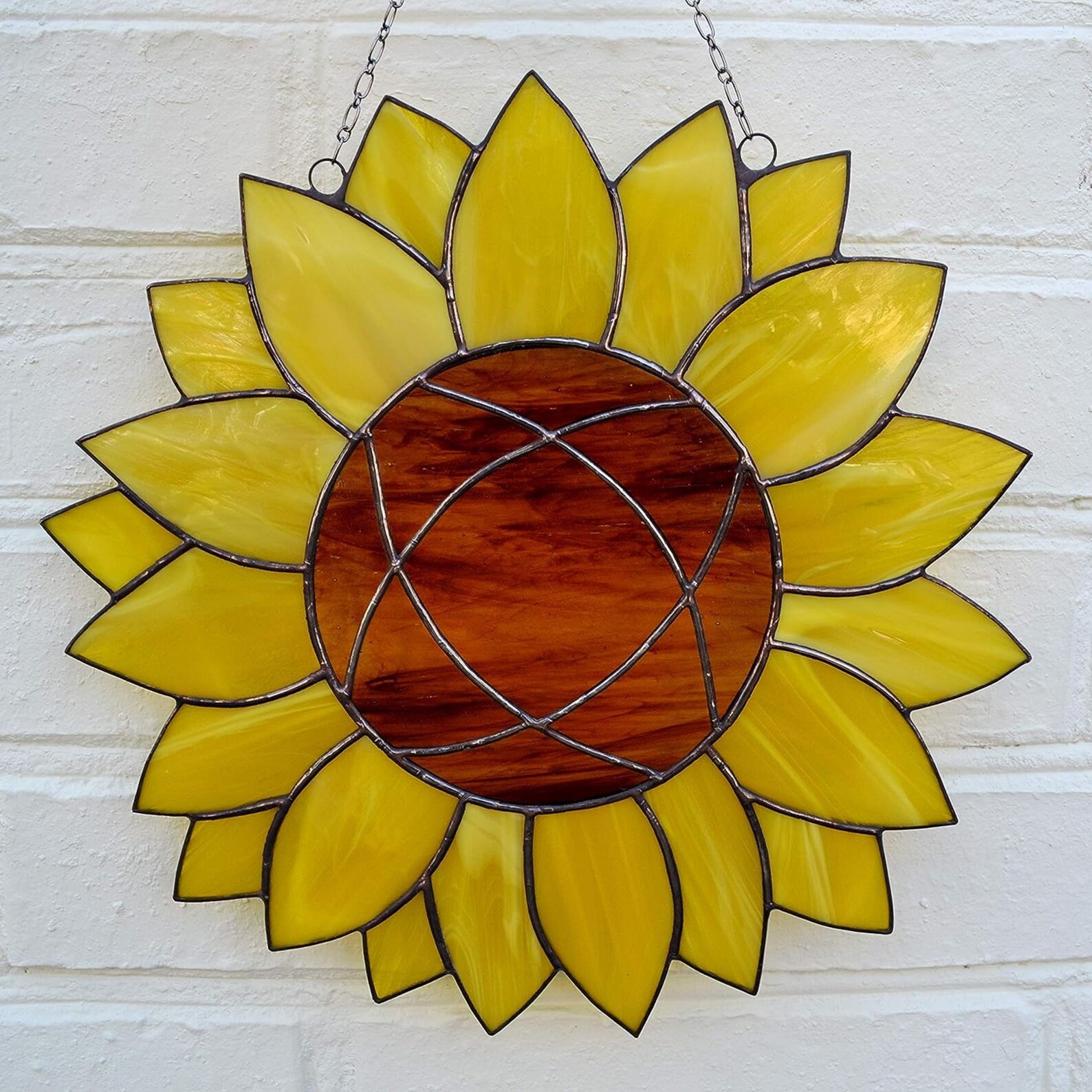 Large Yellow Sunflower Stained Glass Suncatcher Window Hanging or Wall ...