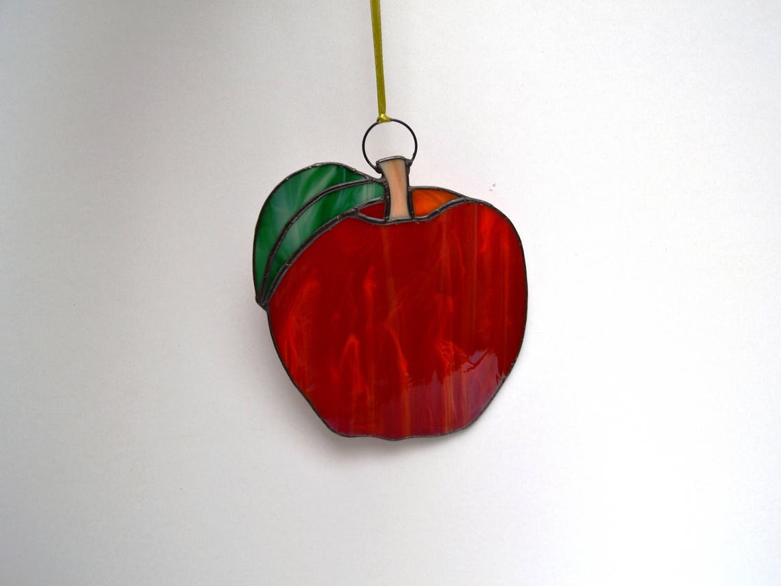 Red Apple Stained Glass Suncatcher Window Hanging or Wall - Etsy