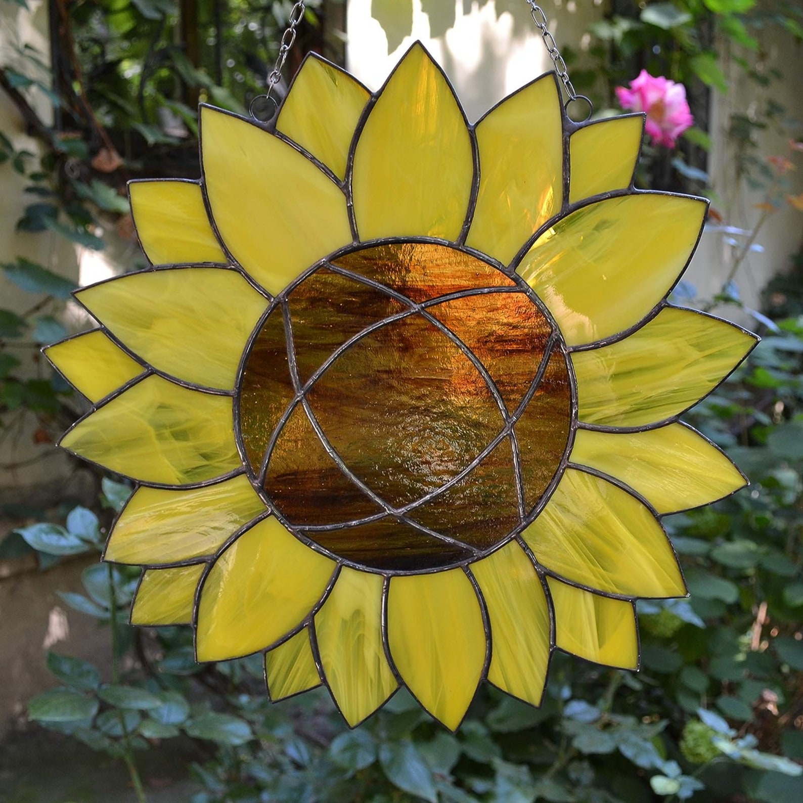 Large Yellow Sunflower Stained Glass Suncatcher Window Hanging or Wall ...