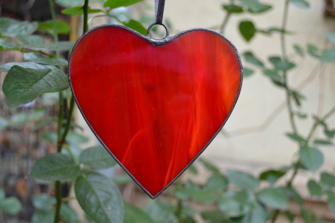 Red Heart Stained Glass Window Hangings. Stained Glass Heart - Etsy