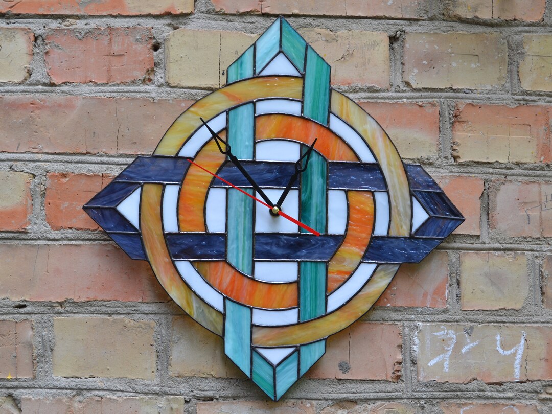 Large Wall Clock Modern 17 Inch Unique Stained Glass Clock Statement ...