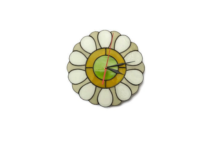 Retro White Daisy Wall Clock 10 Inch Flower Stained Glass - Etsy
