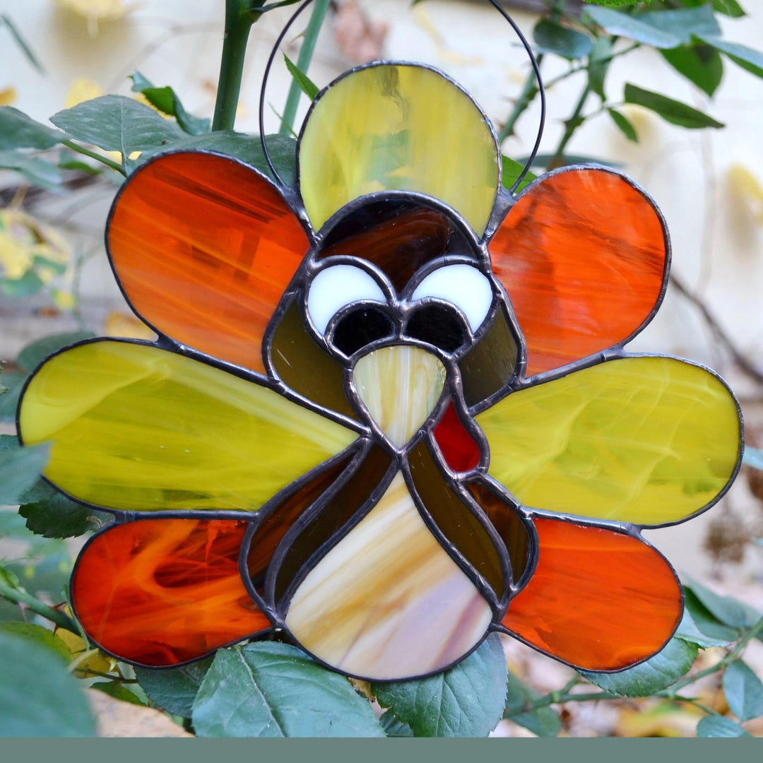 Stained Glass Turkey Suncatcher Window Hanging or Wall Decor Cute Bird ...