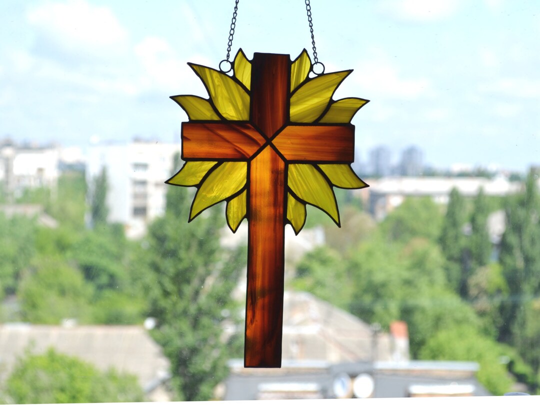 Unique Stained Glass Cross Suncatcher With Sun Rays - Etsy