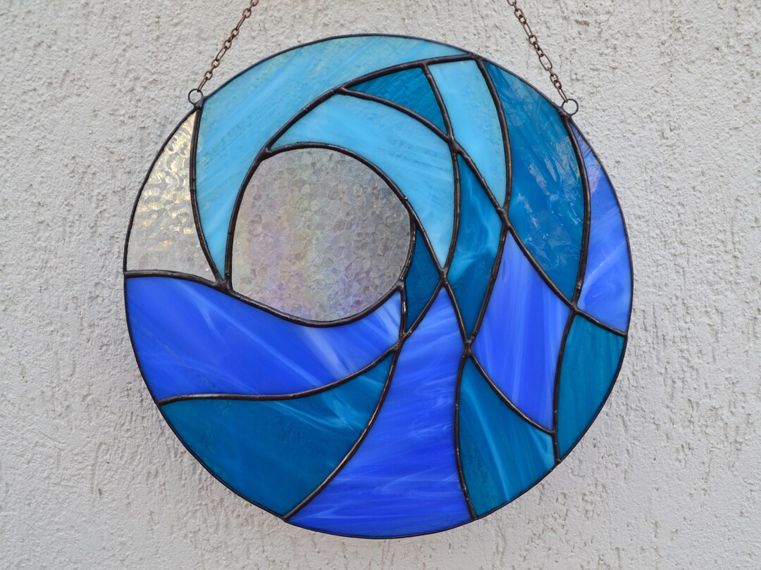 Crashing Wave Stained Glass Round Panel 10 Inch Stormy Ocean - Etsy
