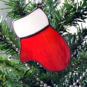 Christmas Mitten Stained Glass Suncatcher Window Hanging - Unique Red ...