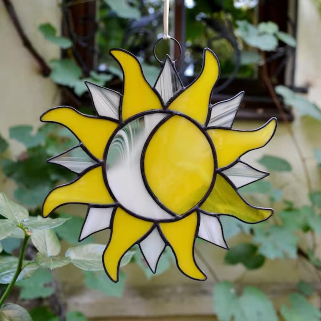 Sun and Moon Stained Glass Suncatcher. Stained Glass Sun and Moon ...