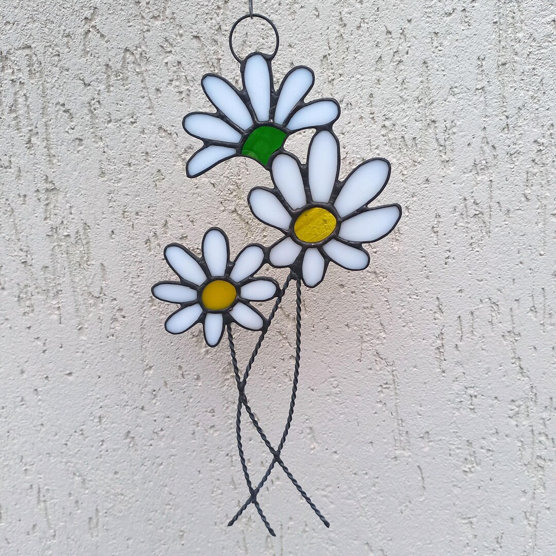 Daisy Flowers Bouquet Stained Glass Suncatcher Window or Wall Hanging ...