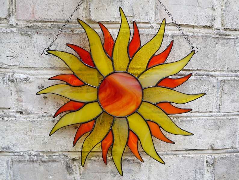 Stained Glass Sun Suncatcher. Sun Stained Glass Panel | Etsy