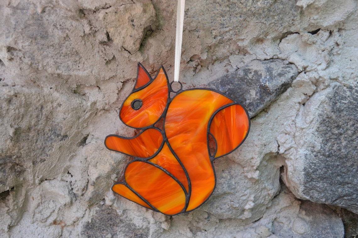 Red Squirrel Stained Glass Suncatcher Window Hanging or Wall - Etsy