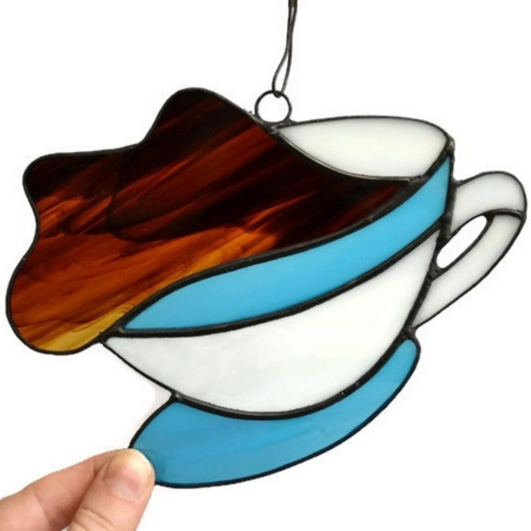 Stained Glass Coffee Cup Suncatcher for Kitchen Decor Window or Wall ...