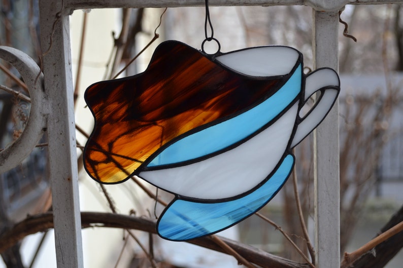 Stained Glass Coffee Cup Suncatcher. Coffee Cup Stained Glass. - Etsy
