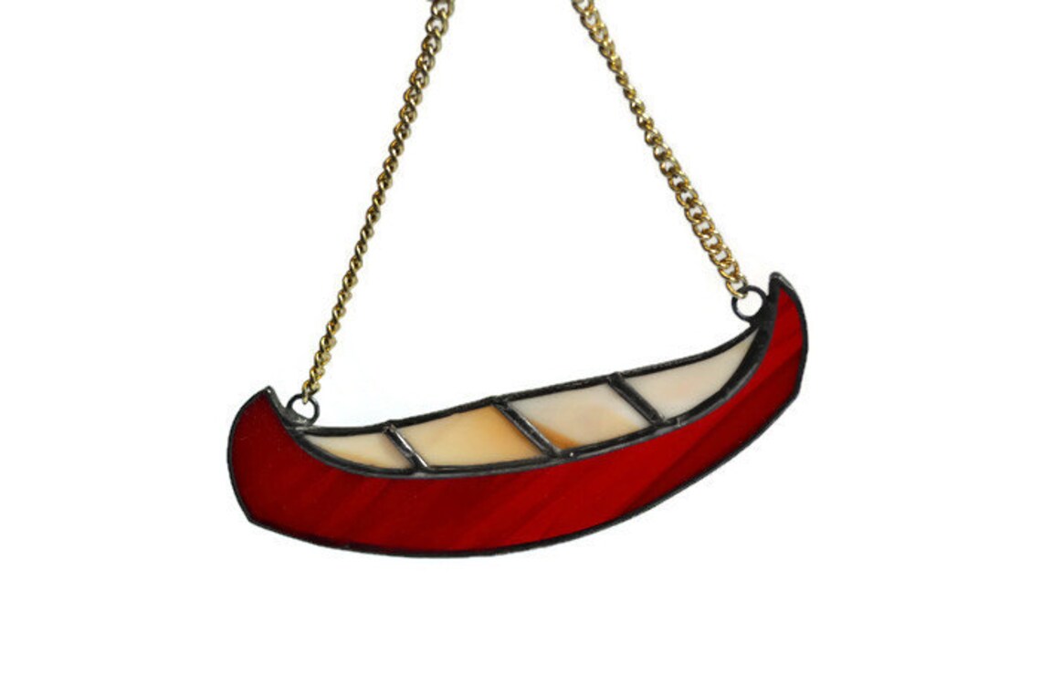 Stained Glass Canoe Suncatcher Red Canoe Ornament Canoe Etsy
