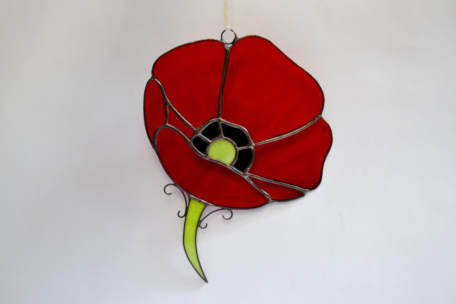 Red Poppy Stained Glass Suncatcher Window Hanging or Wall - Etsy