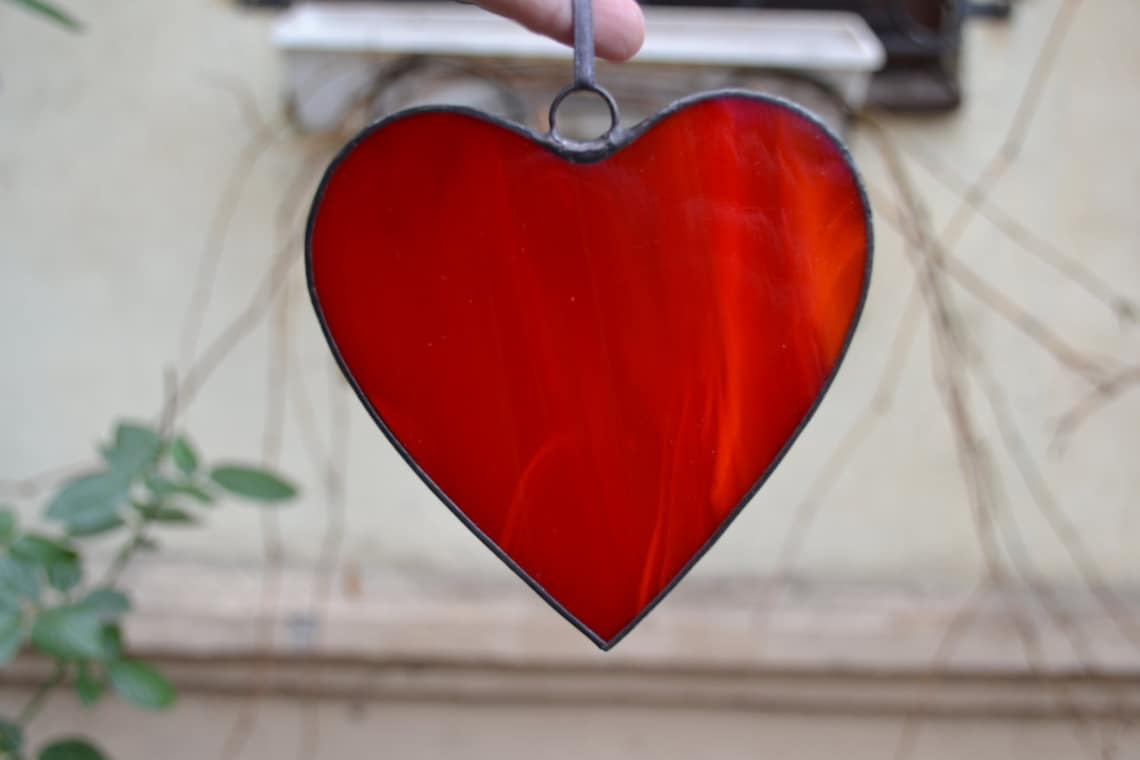 Red Heart Stained Glass Window Hangings. Stained Glass Heart - Etsy