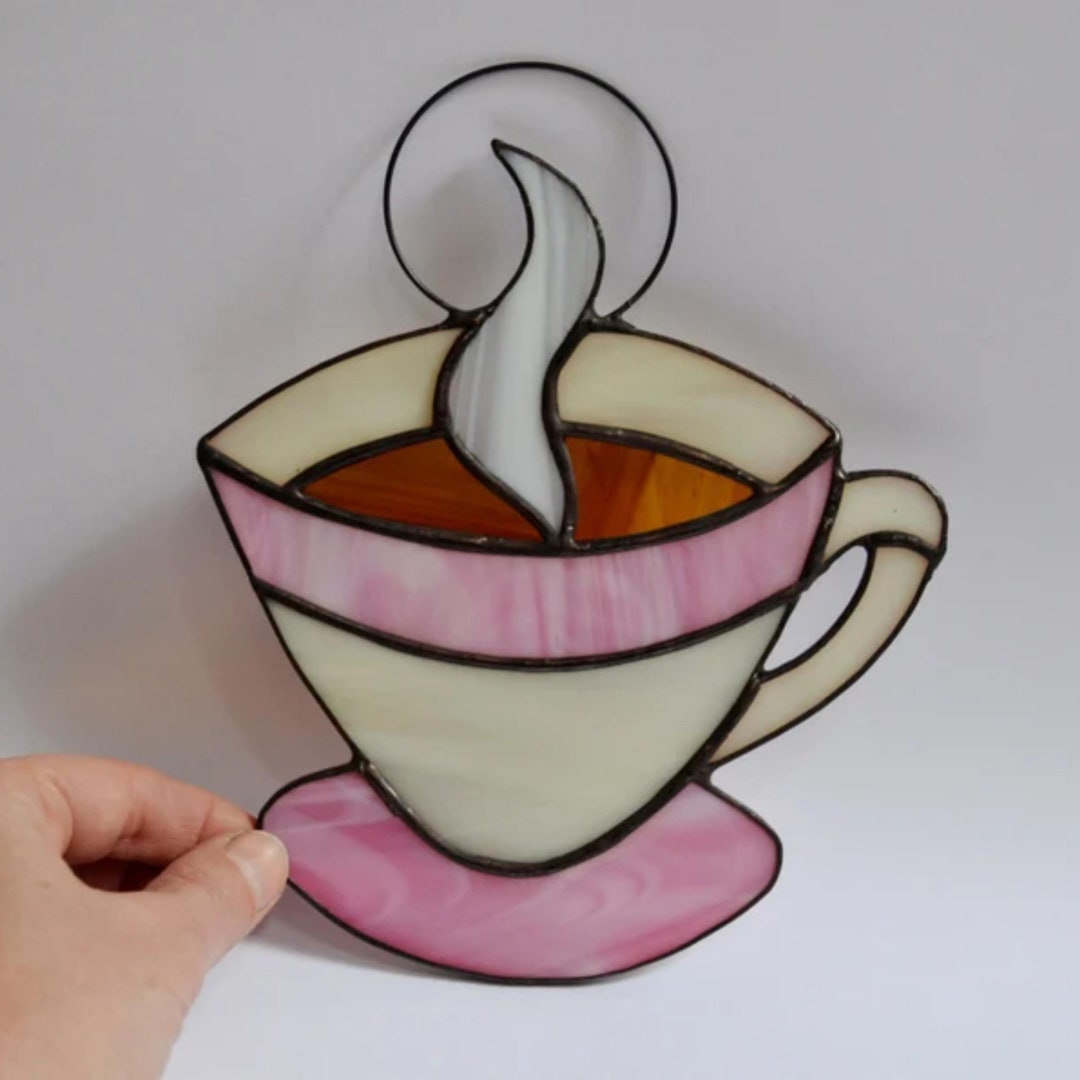 Pink Coffee Cup Stained Glass Suncatcher Window & Wall Hanging - Unique ...
