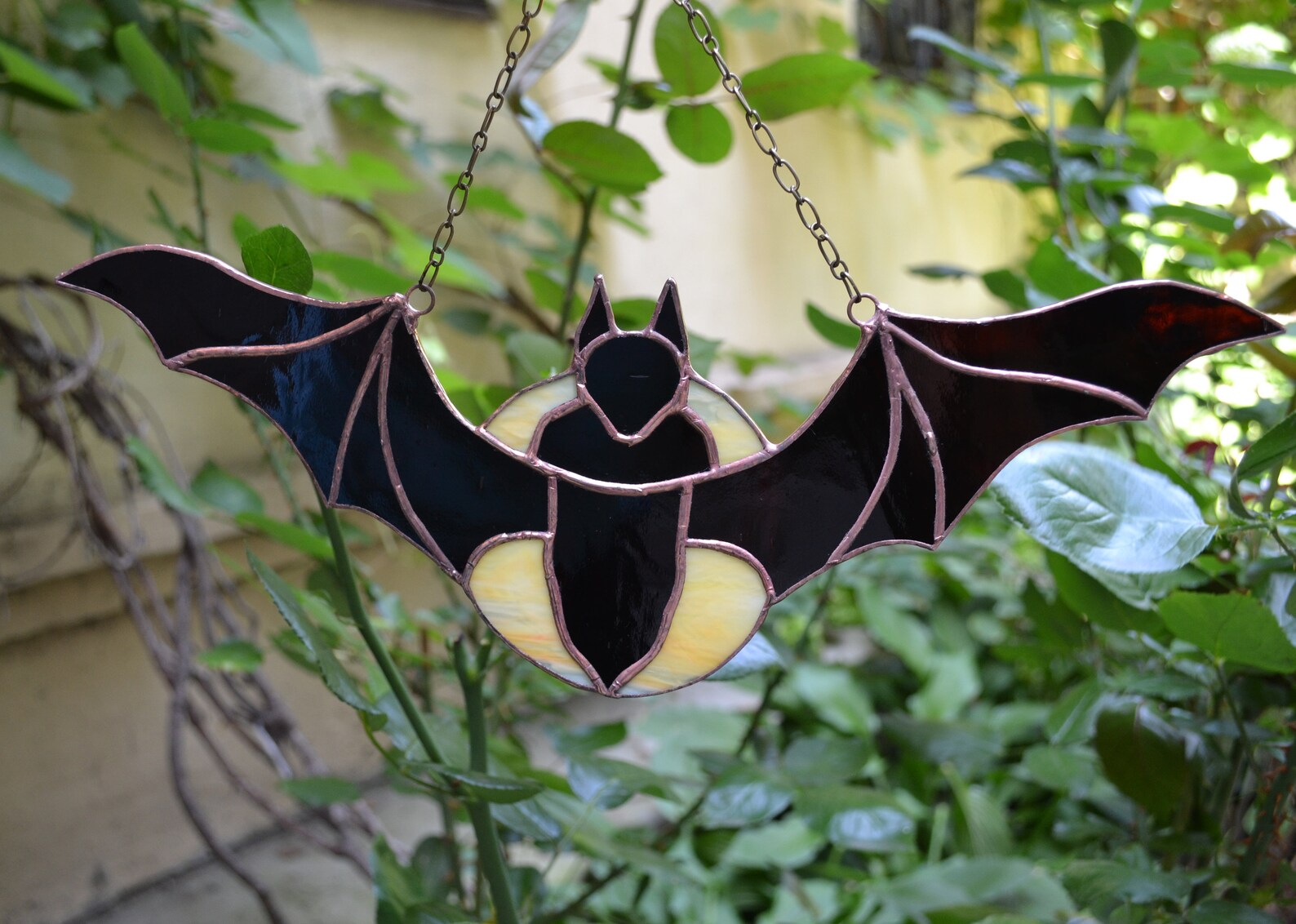 Flying Over Moon Bat Stained Glass Panel for Window Hanging. | Etsy