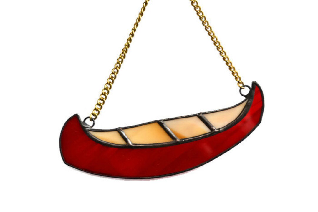 Stained Glass Canoe Suncatcher Window Hanging or Wall Decor Red Boat ...