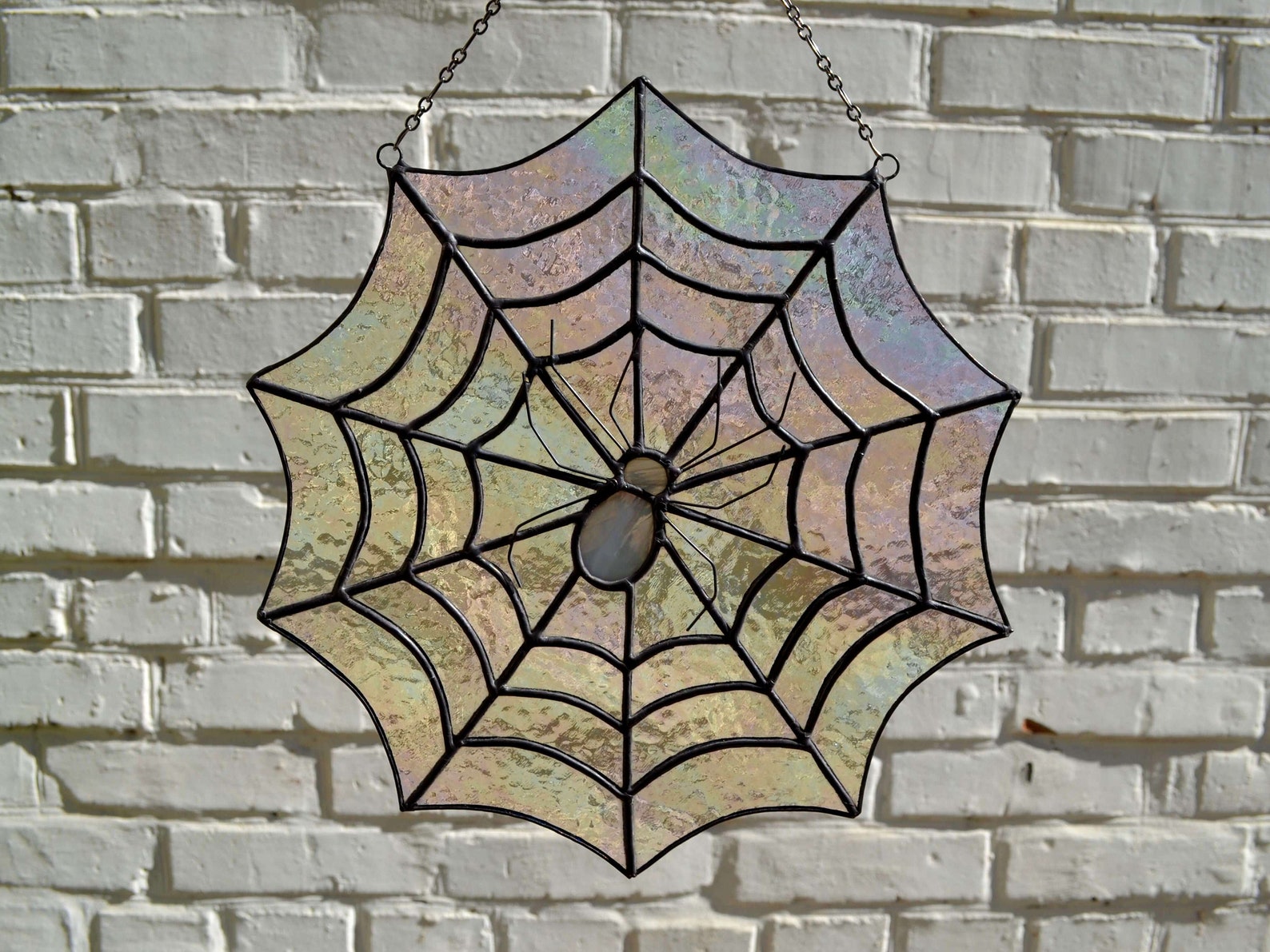 Spiderweb Stained Glass Panel 10 Inch. Iridescent Stained | Etsy
