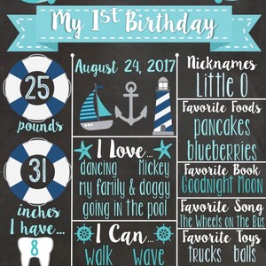 Nautical Whales Sea Theme - First Birthday Chalkboard Boy - Aqua ...