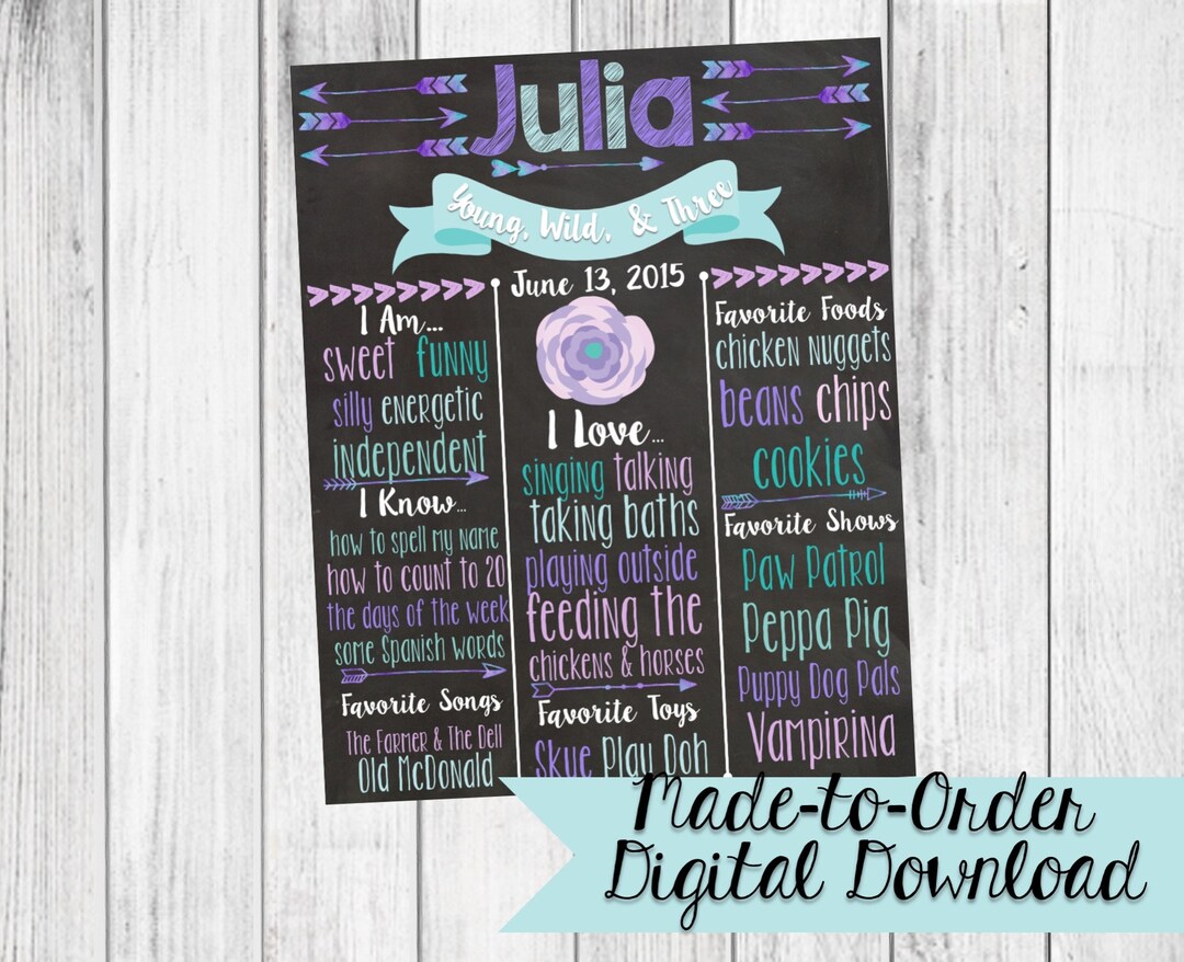 Young Wild & Three - Two Wild - Wild One -chalkboard Girl Arrows Purple ...