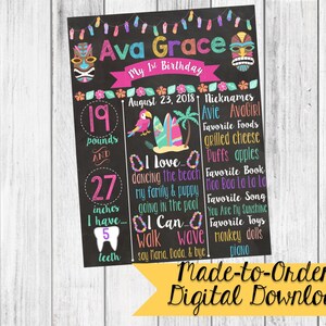 Aloha, Luau, Hawaiian, Surfer Theme Birthday Chalkboard - Milestone ...