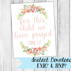 For This Child We Have Prayed Bible Verse Nursery Wall Art Instant ...
