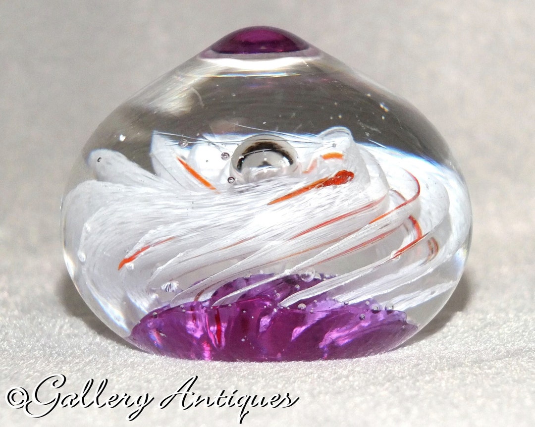 Vintage Purple Base Pyramid Shaped Art Glass Paperweight With White and ...