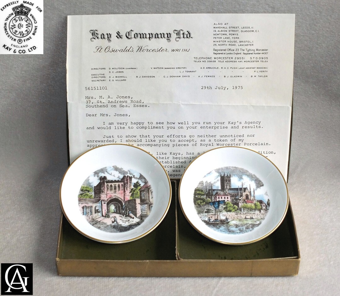 Vintage Pair of Royal Worcester Porcelain Coasters Dishes Made for Kay ...