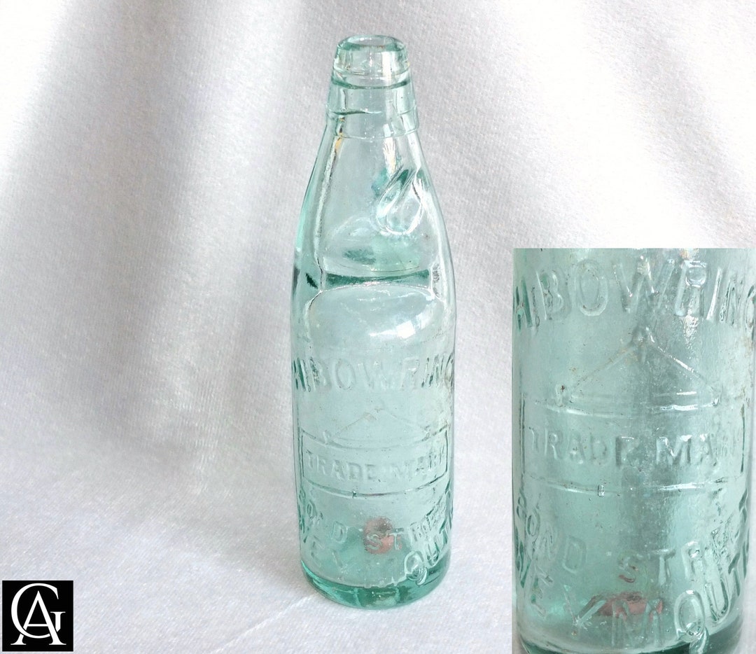 Antique Victorian H Bowring Aqua Glass Mineral Water Codd Bottle With ...