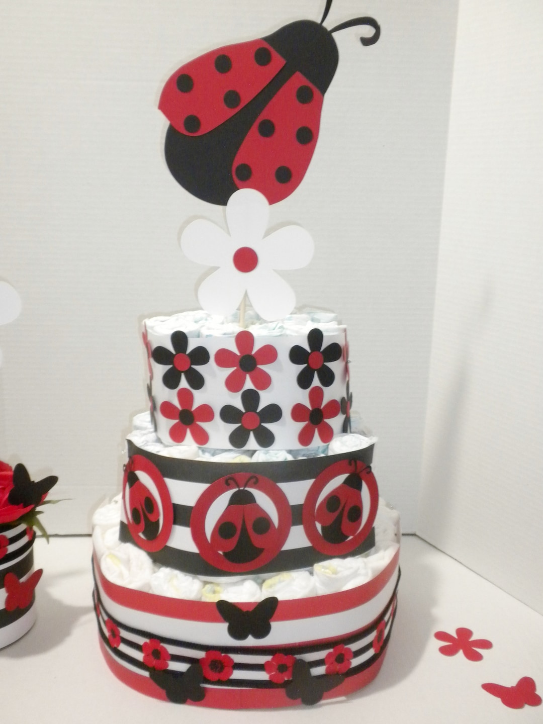 Diaper Cake, Ladybug Diaper Cake,baby Shower,baby Diaper Cake,shower ...