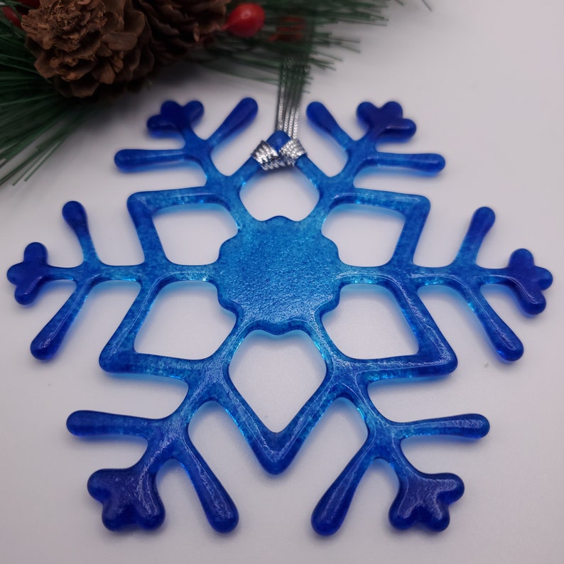 Blue Aqua Ombre Fused Glass Snowflake Ornament - Etsy