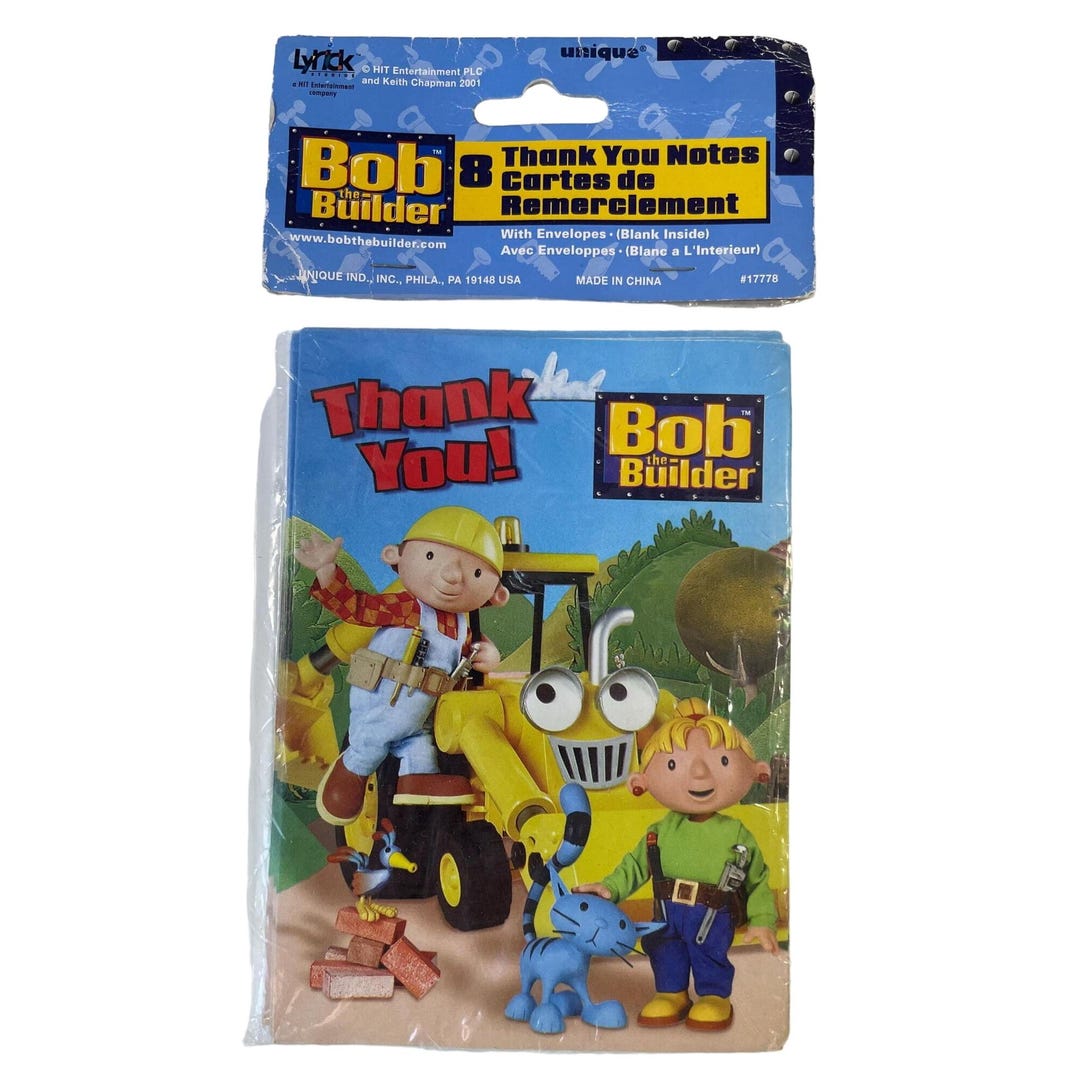 Vintage Bob the Builder Thank You Cards, for Birthday Party, 8 Pack ...