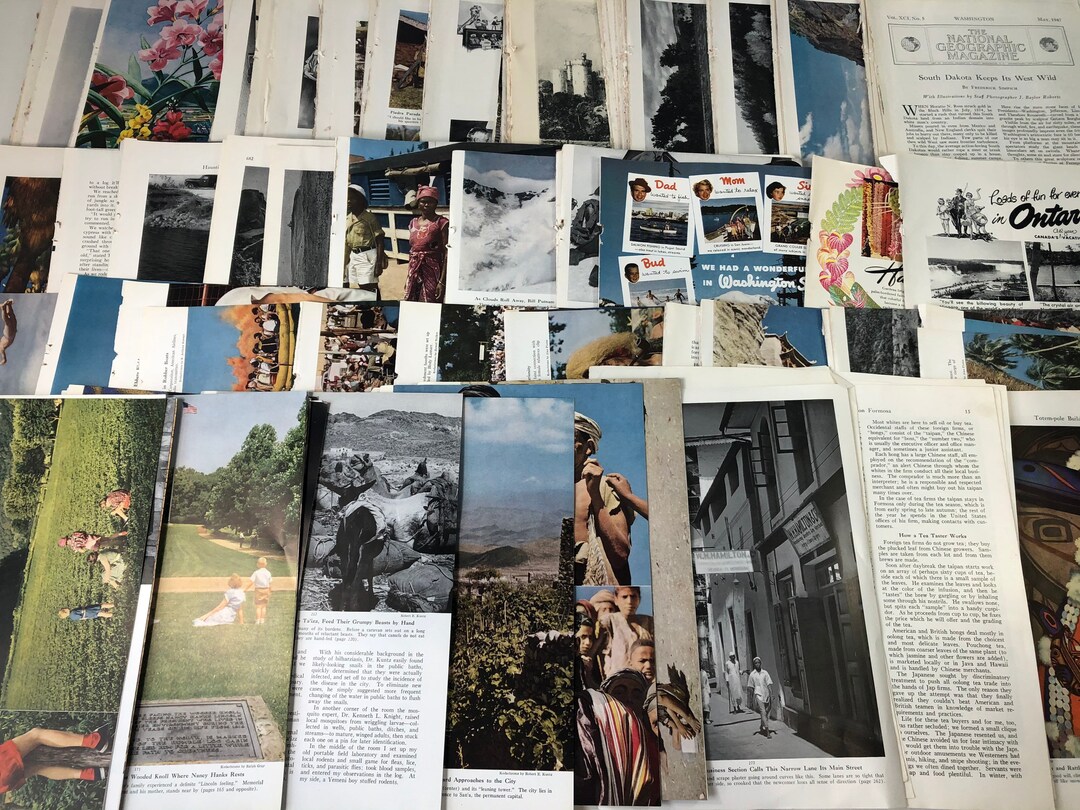 50 National Geographic Magazines Pages Lot Random 1940s Collage Altered ...