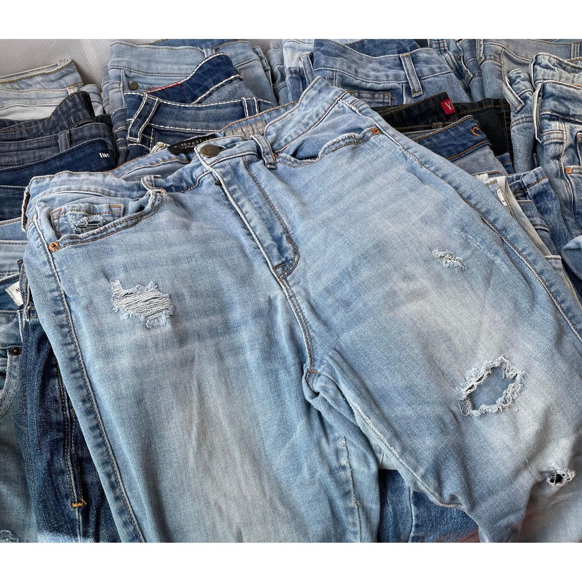 8 Pairs of Denim Blue Jeans Assorted Scrap Crafts Quilting DIY Upcycle ...